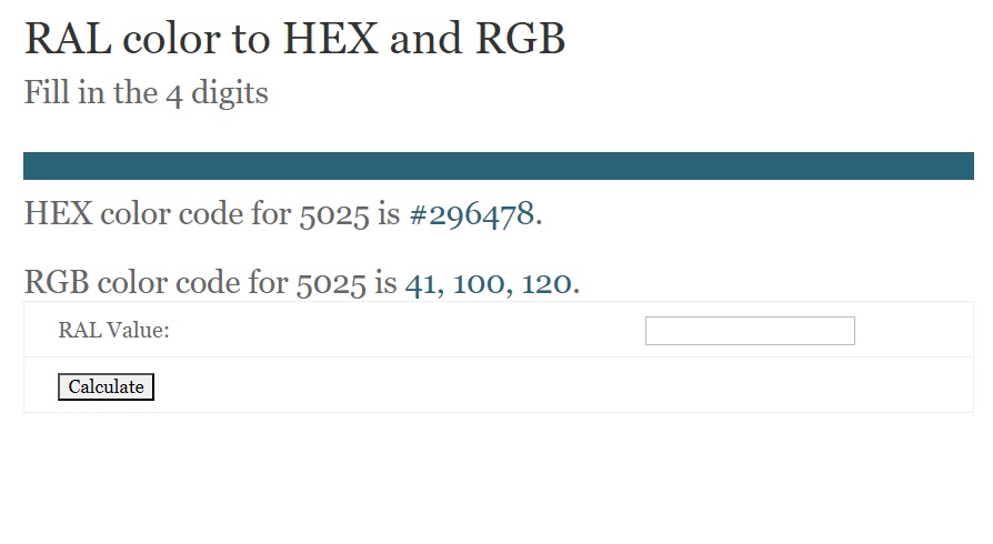 Webwerkplaats - RAL to HEX and RGB converter plugin
